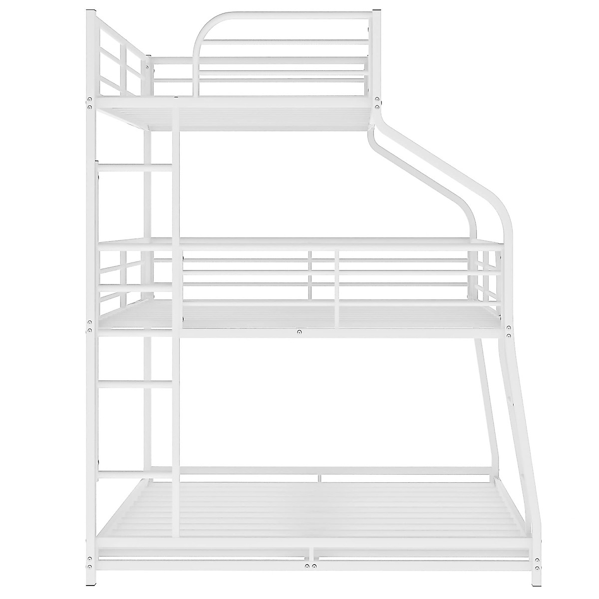 Triple Bunk Beds Twin XL/Full XL/Queen, Made of Heavy Duty Steel with Ladders and Full-Length Guardrails for Boys, Girls, Teens (White)