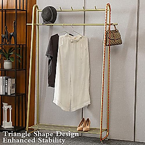 BOTAOYIYI Gold Clothing Rack 39.4 Inch L, Gold Metal Clothes Rack Garment Stand Modern Retail Heavy Duty For Boutique Store Or Bedroom With Coat Hanger And Shoe Display Free Standing