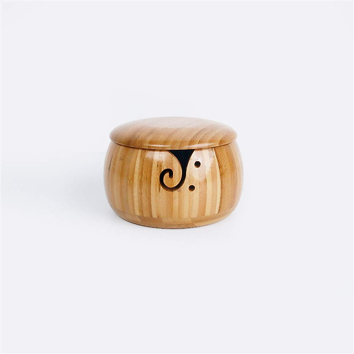 Joyeee Bamboo Yarn Bowls, Handmade Yarn Storage Round Woven Bowl with Drills Holes and Lid, Yarn Holder for Knitting and Crochet for Mum Wife Granny Gift, Smooth, Lightweight, 5.9 inch #5