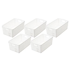 Inomata Chemical 96155 Storage Basket, Stock Basket, Wide, Set of 5, White, Made in Japan, 6.5 x 11.6 x 4.5 inches (16.6 x 29.3 x 11.5 cm)