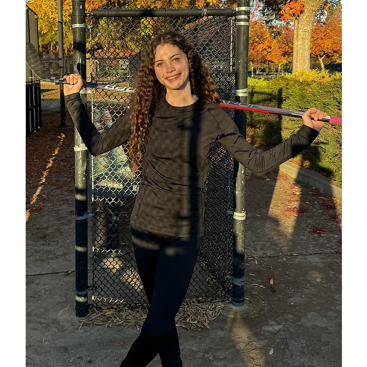 COOLOMG Women's Compression Shirts Crewneck Long Sleeve Cool Dry Base Layer Top Black Small