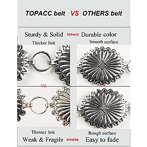 TOPACC Western Metal Oval Concho Chain belts for Women Silver Boho Cowgirl Belt for Dresses Jeans Girls Country Concert Outfit