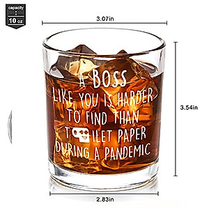 Futtumy Bosses Day Gift for Men, A Boss Like You Is Harder to Find Whiskey Glass, Funny Boss Gift Going Away Gift Farewell Gift Office Gift for Men Best Boss Manger Leader, Boss Rock Glass 10 oz