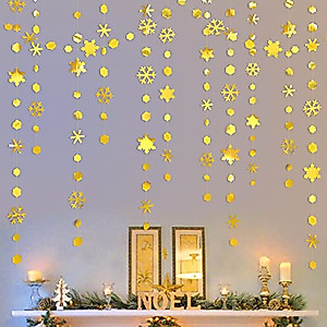 52 Ft Gold Snowflakes Garland Paper Streamer Banner Backdrop for Winter Christmas Frozen Birthday Wedding Bridal Shower Baby Shower Xmas New Year Winter Wonderland Party Decorations Supplies
