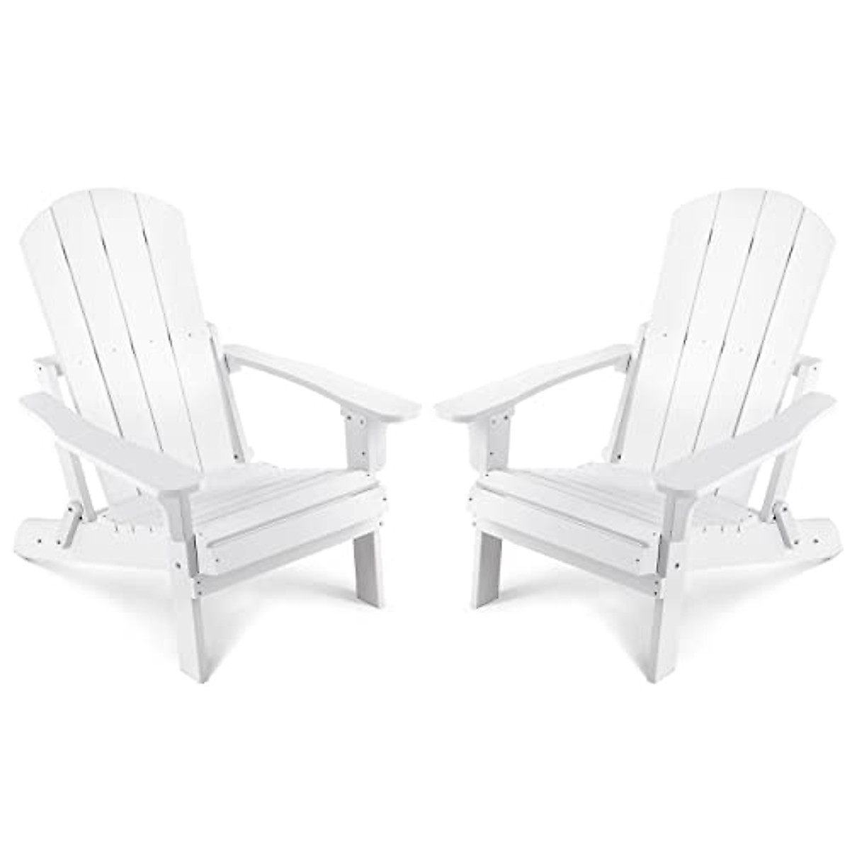 Stoog Folding All-Weather Adirondack Chairs Set of 2, 400 lbs Support, Outdoor Plastic Adirondack Chair, Looks and Feels Like Wood for Garden, Lawn, Deck, Pool, White