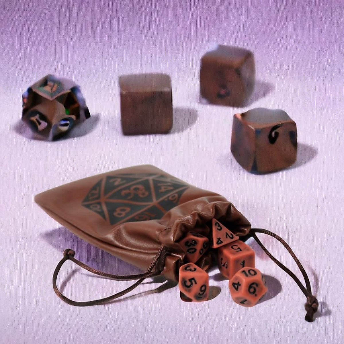 Dungeons and Dragons Rustic Dice Set | 7 Piece DND Dice Set | Includes Carrying Bag | 14+ | Officially Licensed | by Just Funky