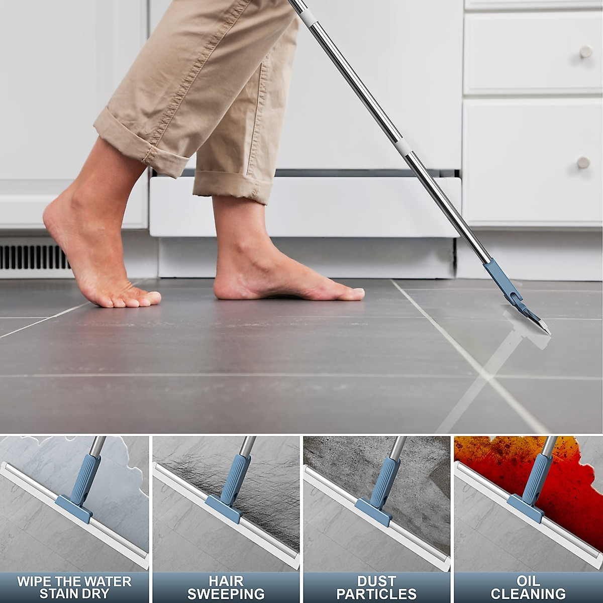 SWIBINJIT Multifunction Magic Broom, Squeegee Sweeper with Adjustable Long Handle Quick Drying Water and Dust Remover Silicone Scraper Broom