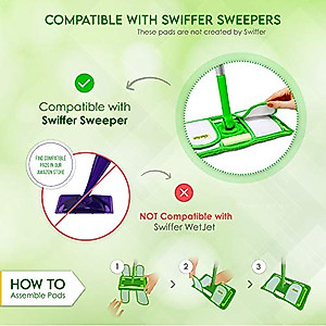 Reusable Pads Compatible with Swiffer Sweeper Mops - Washable Microfiber Mop Pad Refills by Turbo - 12 Inch Floor Cleaning Mop Head Pads Work Wet and Dry - 2 Pack