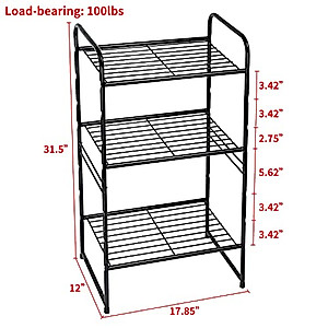 GEORIS 3-Tier Heavy Duty Wire Shelving Unit Storage Rack, Stackable Extendable Plant Stand Bathroom Organizer with Adjustable Shelf, Water Bottle Storage Holder, Black