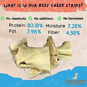Amazing Dog Treats - Beef Cheek Monster Strips (2 Pcs) - NO Odor - Thick Cut - Rawhide Alternative - Beef Cheek Slice Chip Sticks - No Dyes, Chemicals, or Preservatives