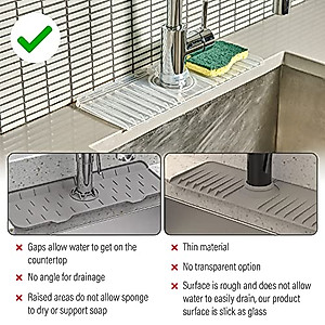 Kitchen Sink Splash Guard - Silicone Faucet Handle Drip Catcher Tray with Water Repellent Finish, 3 in 1 - Soap Dish, Sponge Holder & Drying Mat, Clear