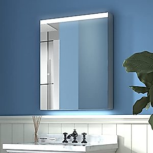 ES-DIY 24''x 30''LED Lighted Bathroom Medicine Cabinet with Mirror,Surface Lighted Medicine Cabinet,Dimmable,Adjustable Shelves,Intelligent Switch Medicine Cabinet, Aluminum Frame,Hinge On Left Side