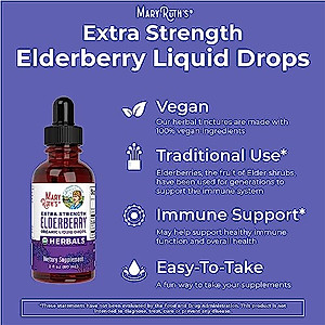 MaryRuth Organics Elderberry Syrup Extra Strength, USDA Organic Elderberry, Sugar Free Adults & Kids Immune Support Supplement for Ages 1+, Clean Label Project Verified®, Vegan, Gluten Free, 2 Fl Oz