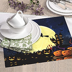 Halloween Moon Horrible Pumpkin Printed Drying Mat For Kitchen Ultra Absorbent Microfiber Dishes Drainer Mats Non-Slip Silicone Quick Dry Pad - 18 X 16inch