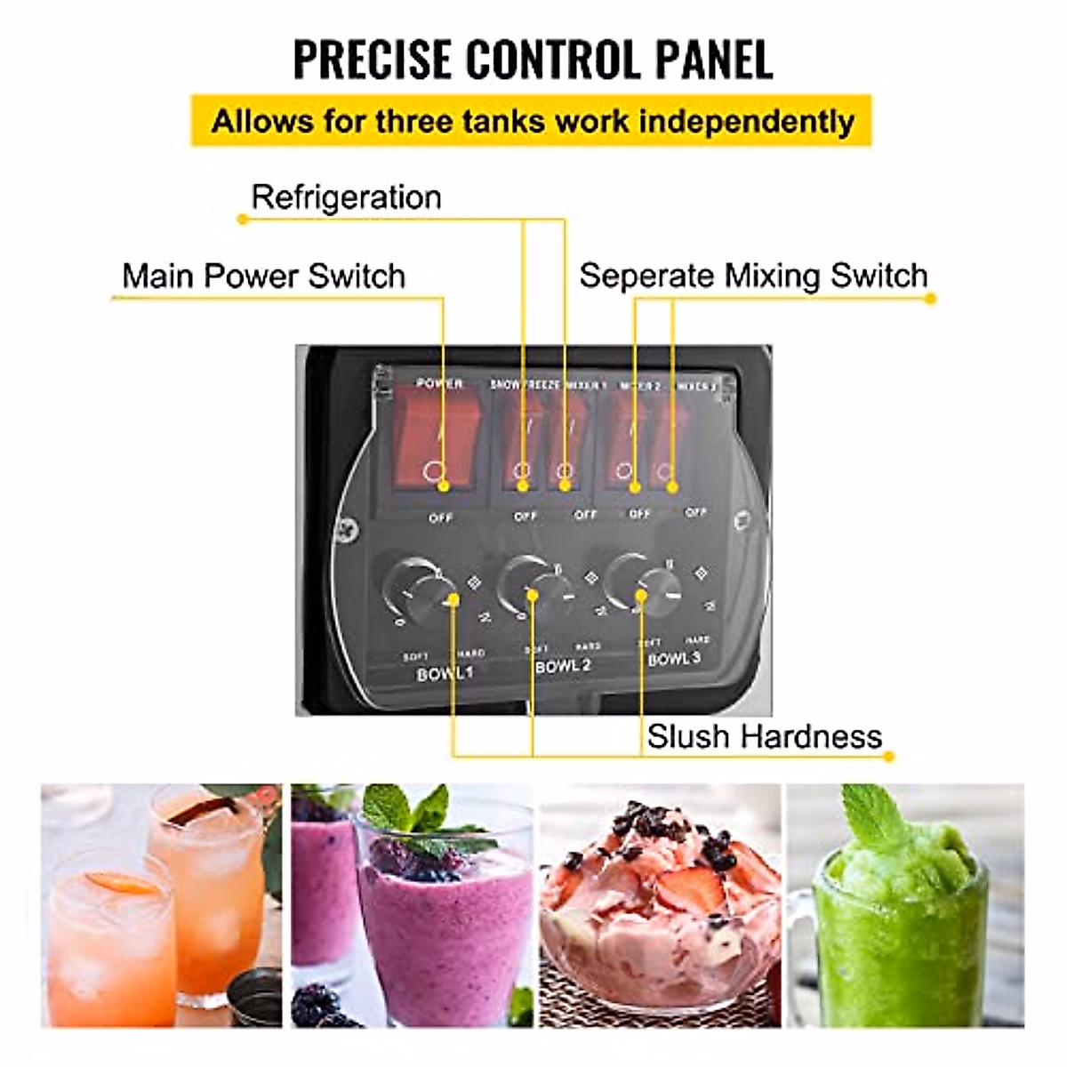 VEVOR Commercial Slushy Machine, 3x15L Margarita Machine, Margarita Slush Frozen Drink Machine, Frozen Drink Maker Food-Grade Tank, Slushie Machine for Cafes Restaurants Bars Home Use