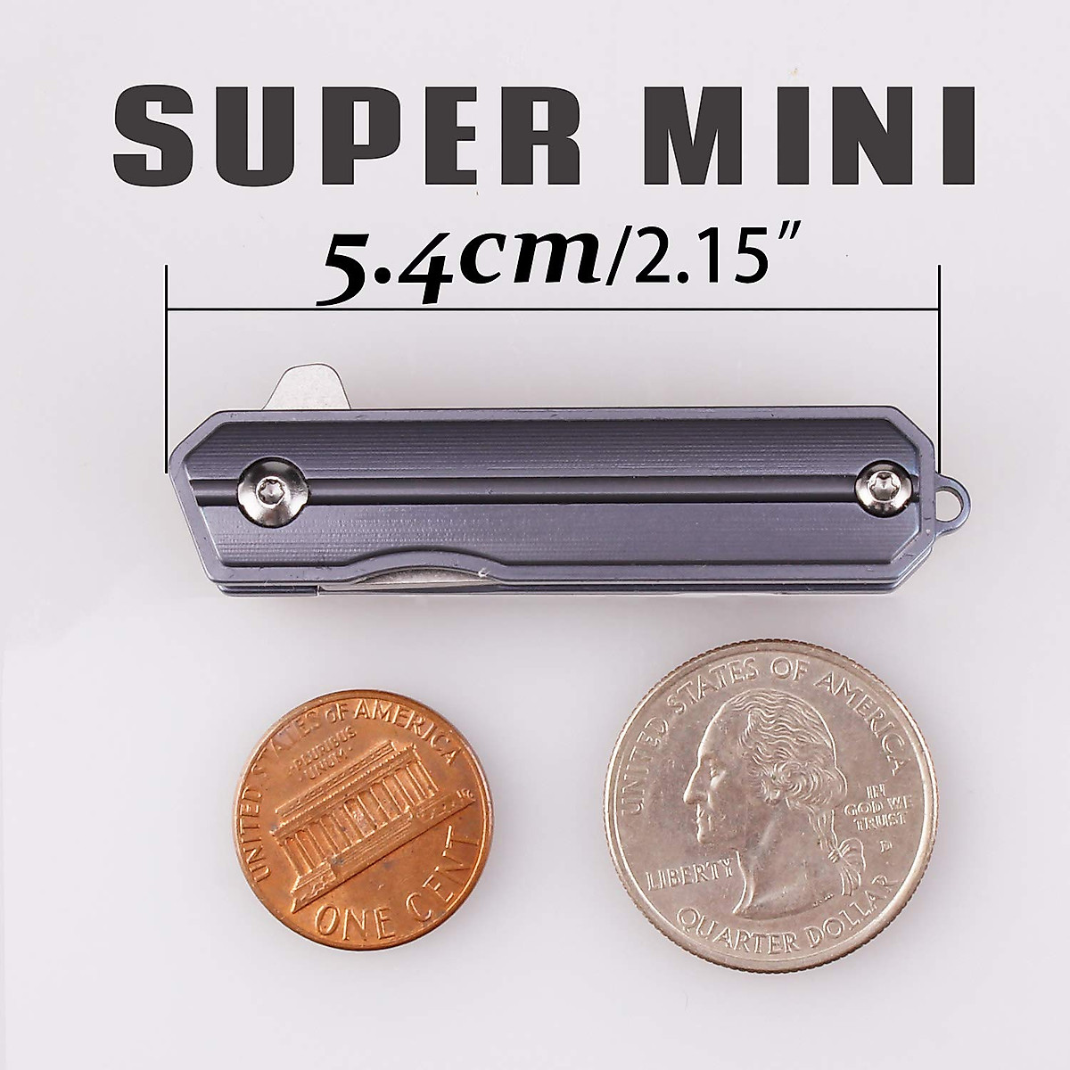 Samior HY003 Mini Samurai Keychain Pocket Folding Knife, 1.45 inches Small Flipper with D2 Tanto Blade, Blue Titanium Handle with Frame Lock Necklace Lanyard EDC Knives