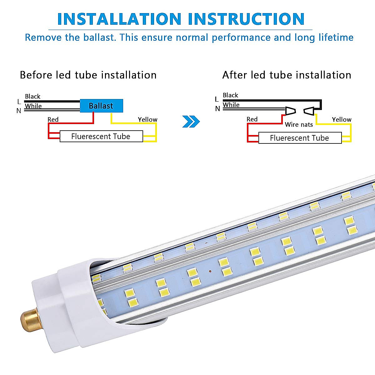 BSK.BESTKA 10PCS,8 FT LED Bulbs, 120W 19000lm 5000K Daylight, Super Bright, T8 T10 T12 LED Tube Lights, FA8 Single Pin LED Lights,V Shape, Clear Cover, 8 Foot LED Bulbs