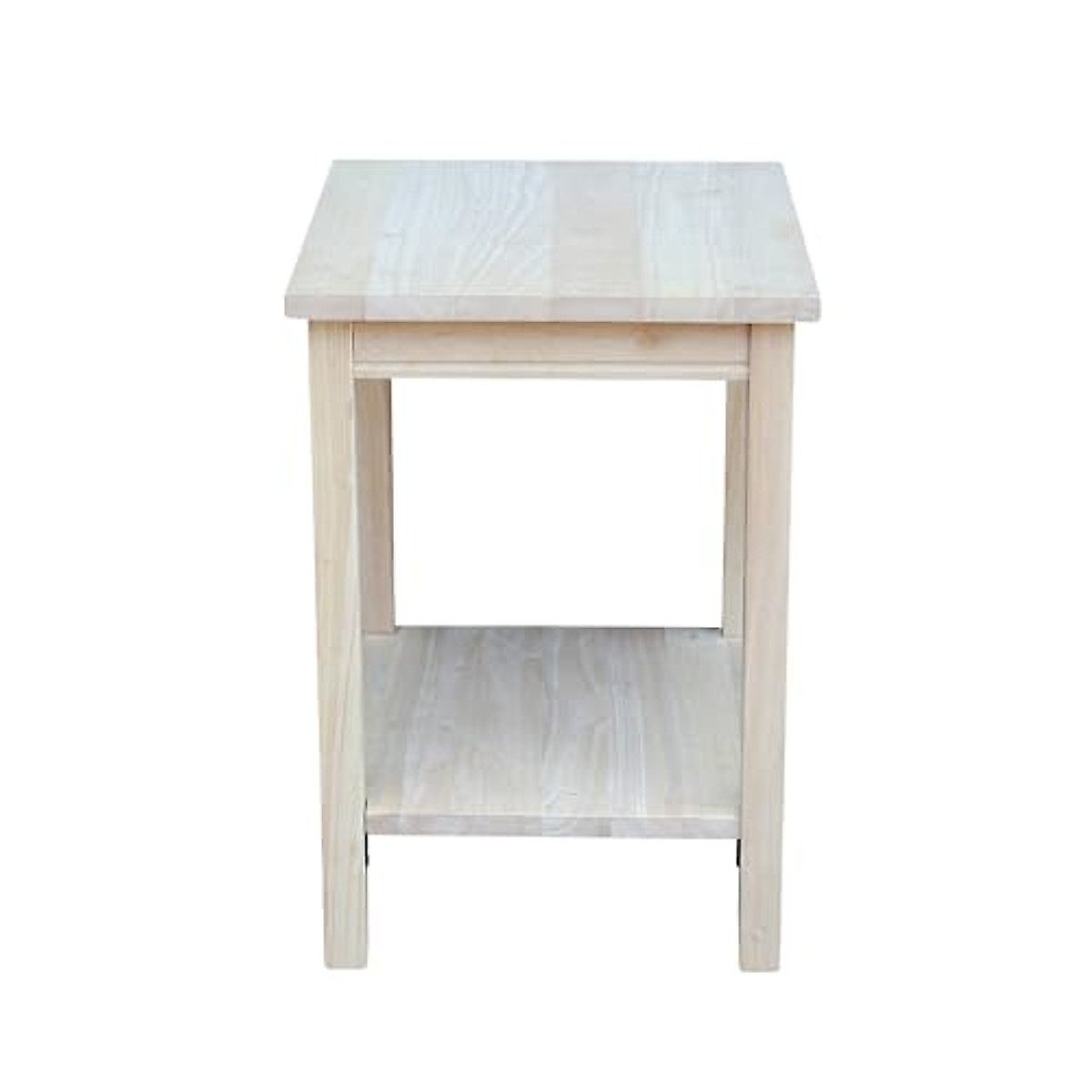 Portman Accent Table Solid Parawood Unfinished Wood 16"W x 14"D x 20"H with Shelf, Small Living Room Furniture for Painting or Staining, Traditional End Table for Bedroom or Entryway
