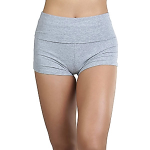 ToBeInStyle Women's Wide Waistband Rollover Yoga Shorts - Light Heather Grey - S