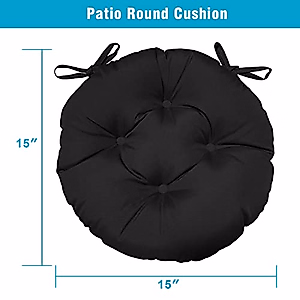 GUEGLSA Tufted Outdoor Bistro Chair Cushion, Waterproof Round Seat Cushion 15 inch, High UV Resistant Bistro Cushion for Patio Chair, (Black,1 Pcs)