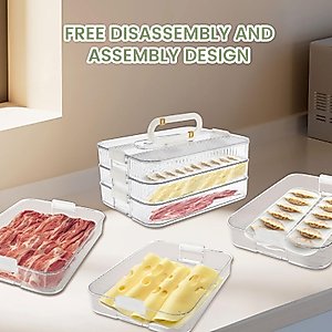 WOTPCRD Deli Meat Container for Fridge, 3/4 Layer Lunch Meat Container for Refrigerator Organizing, Bacon Storage Container, Food Grade Removable Bacon Keeper Fridge Meat Container for Home (3 Layer)