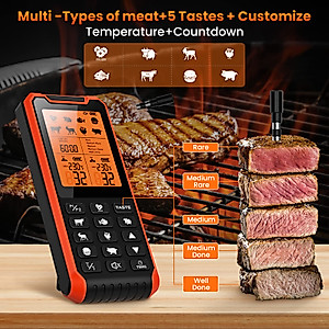 Kiydom 300FT Wireless Meat Thermometer with 2 Probes-Rechargeable, Rechargeable Digital Digital Cooking Thermometer with Alarm Function Preprogrammed Temperatures for The Oven, Kitchen, BBQ IP67