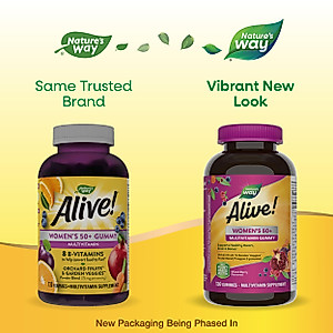 Nature's Way Alive! Women’s 50+ Daily Gummy Multivitamin, Supports Multiple Body Systems*, Supports Healthy Heart, Brain & Bones*, B-Vitamins, Mixed Berry Flavored,130 Gummies (Packaging May Vary)