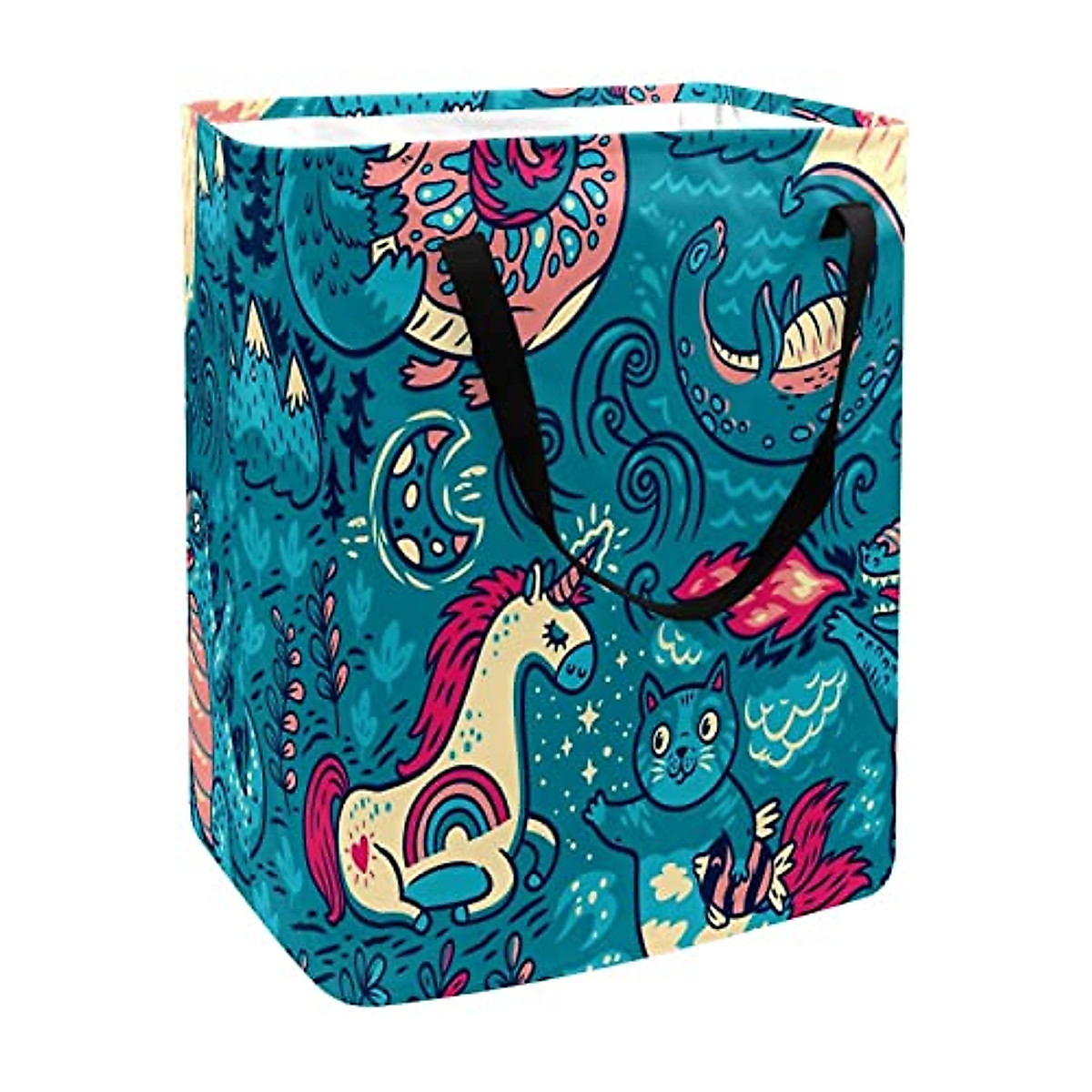 Dinosaur Sloth Unicorn and Cat Print Collapsible Laundry Hamper, 60L Waterproof Laundry Baskets Washing Bin Clothes Toys Storage for Dorm Bathroom Bedroom