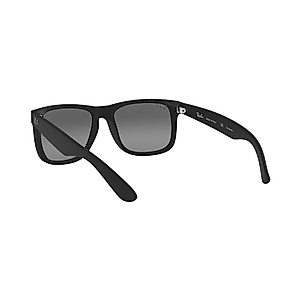 Ray-Ban RB4165 Justin Rectangular Sunglasses, Rubber Black/Polarized Light Grey Gradient Grey, 55 mm