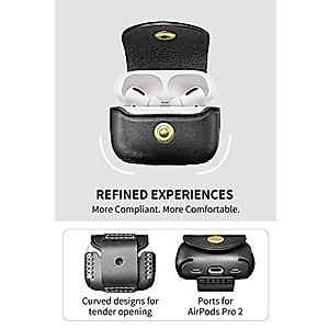 VogDUO Premium Protective Leather Case for Apple AirPods Pro 2 - Handmade Cover with Belt Loop & Lanyard Ports with Clip Holder for Bag Strap, Compatible with Apple AirPod Pro Gen 2 (Black)