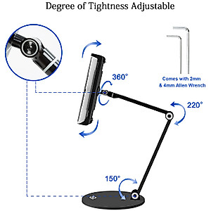 KABCON Tablet Stand,Tightness Adjustable 360°Rotatable Multi-Angle Eye-Level Aluminum Solid Long Arm Tablets Stands for iPad Series,Microsoft Surface Tablet Series,Samsung Galaxy Tabs,Kindle Fire,etc