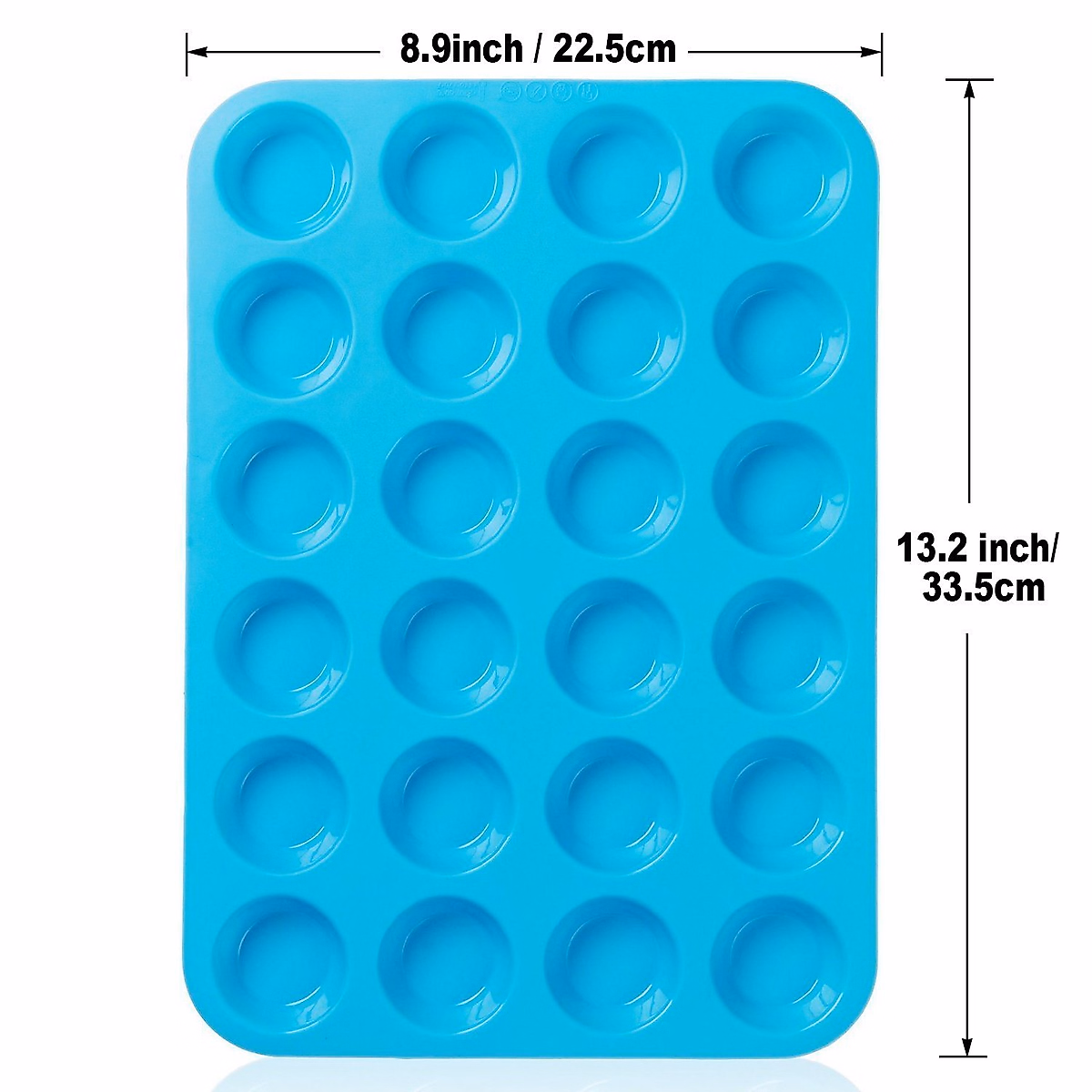 Premium Silicone Mini Muffin & Cupcake Baking Pan Large Non Stick 24 Cup Cookies Molds Bakeware Tin Soap Tray Mould by Meiso (Set of 2) (Blue)