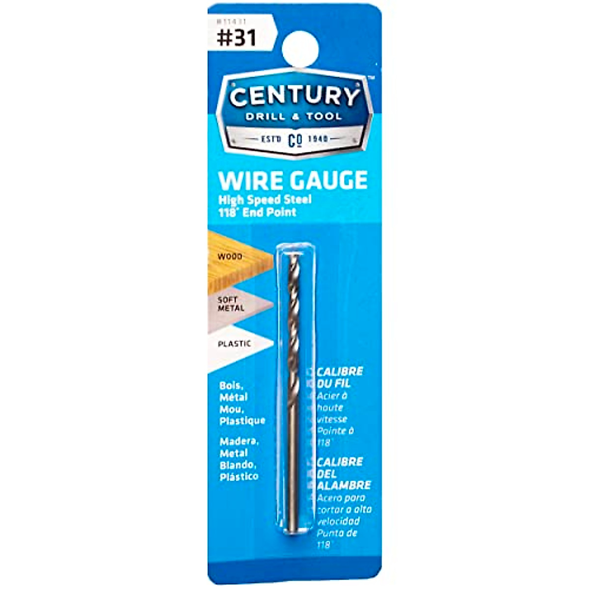 Century Drill & Tool 11431 Wire Gauge Drill Bit, No. 31, Premium High-Speed Steel, Precision Ground Tips, Use in Metal, Wood, and Plastic, Drill Exact Size Holes, Ideal for Tapping