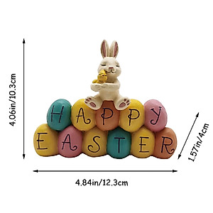 Easter Bunny Figurine Decorations - Hand Painted Sping Rabbit Statue Ornament - Easter Animal Tabletopper Accessories Sculpture for Party,Garden,Home Decorations,4.8 Inch,Polyresin