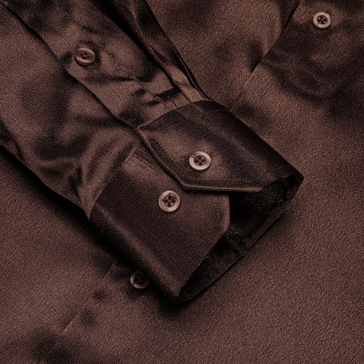 Hi-Tie Mens Long Sleeve Dress Shirt Satin Button Down Casual Prom Wedding Regular Fit Button Up Shirt,Dark Coffee Satin,XX-Large