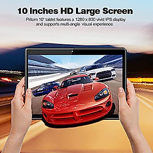 PRITOM M10 10 inch Tablet - Android Tablet with 2GB RAM, 64GB ROM, 512GB Expandable, Quad-Core, HD IPS Screen, 2.0 MP + 8.0 MP Dual Camera, WiFi, Bluetooth, Stable Tablet with 6000mAh Battery