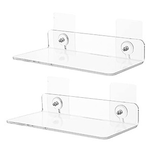 DOITOOL 2 Pcs Bathroom Floating Shelf Clear Acrylic Shower Caddy Adhesive Wall Mount Storage Rack Cosmetic Shampoo Spice Condiment Holder Organizer for Toilet Kitchen