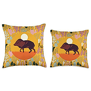 Sonoran Desert Gifts Peccary Javelina Southwestern Nature Desert Animal Lover Throw Pillow, 18x18, Multicolor