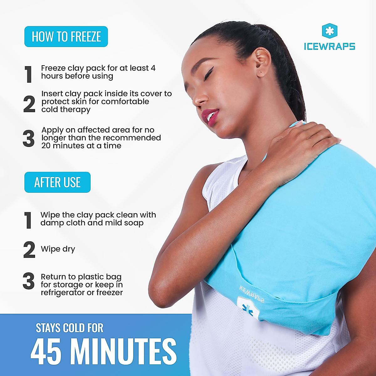 ICEWRAPS 12"x21" Extra Large Ice Pack with Soft Fabric Cover | Clay Ice Pack for Physical Therapy | Soft Ice Packs for Injuries Reusable Blue