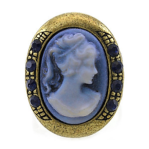 Soulbreezecollection Dark Navy Blue Cameo Ring Adjustable Size Band Women Lady Fashion Jewelry