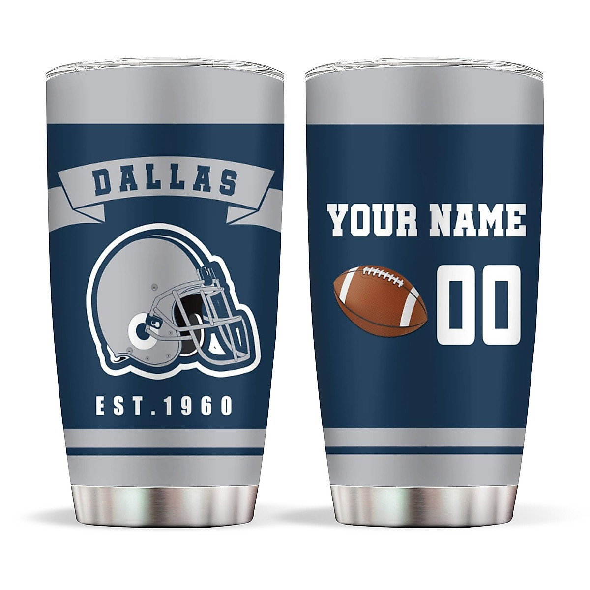 Custom Dallas Tumbler 20oz Stainless Steel with Lid & Straw Personalized Football Fans Gifts for Women Men Travel Cup Insulated Tumbler Add Name Number