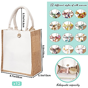 VeyFolzin.st Jute Burlap Totes Bags, Reusable Waterproof Tote Shopping Bag Blank DIY Canvas Gift Bag with Button & Ribbons (B)