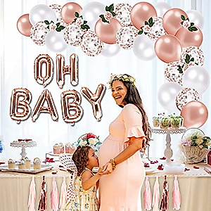 Sekcen Baby Shower Decorations for Girl 69 Pcs Rose Gold Girl Baby Shower Decor Kit with Foil & Confetti Balloons, Tassels, Triangle Flags