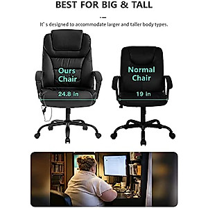 Executive Office Chair -500lbs Big and Tall Office Chair PU Leather Computer Chair with Spring Cushion, Armrest & Lumbar Support Ergonomic Desk Chair for Heavy People Men Swivel Task Chair, Black