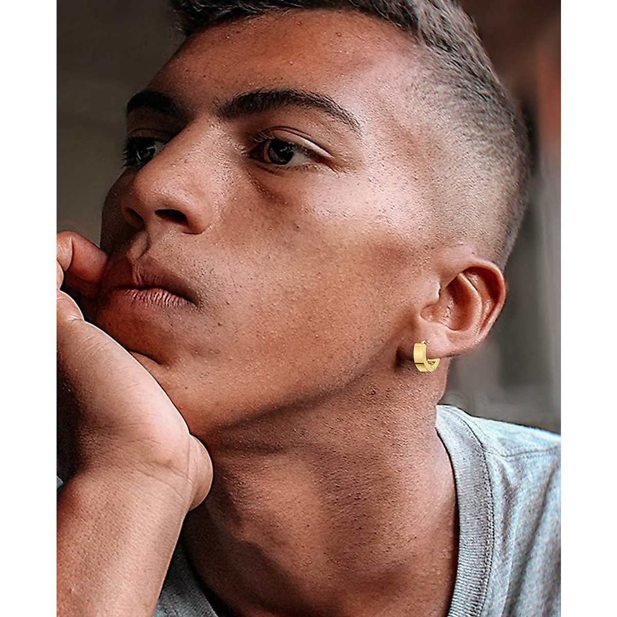 Ofeiyaa 4 Pairs Stainless Steel Dangle Hinged Hoop Earrings Huggie Earrings Piercing CZ Stud for Men Women Silver