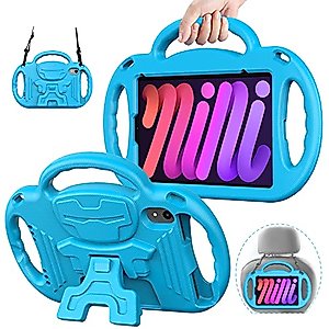 AVAWO Kids Case for iPad Mini 6 2021 8.3 Inch, iPad Mini 6th Generation Case - with Shoulder Strap, Shockproof Lightweight Handle Kickstand Kids Case for iPad Mini 6th Generation 8.3 Inch 2021, Blue
