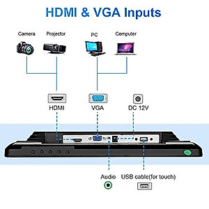 12-Inch Capacitive Multi-Touch POS TFT LED Touchscreen Monitor, True Flat Seamless Design with Adjustable POS Stand for Retail Restaurant, HDMI & VGA Inputs, High Resolution 1024 x 768