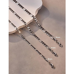 ASDULL 925 Sterling Silver 5mm Figaro Link Chain Necklace for Men Women Diamond-Cut Silver Link Chain 16 Inches