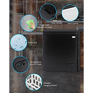 Muhub 5.0 Cu.Ft Chest Freezer,Deep Freezer with Removable Basket,Compact Freezer with Top Open Door, Adjustable Temperature, Low noise，Suitable for Kitchen Dorm Garage and Shed，Black