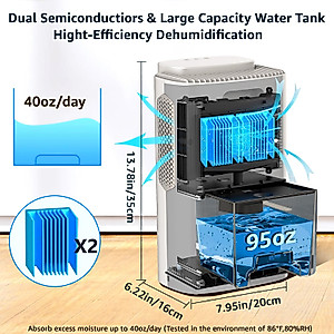 Dehumidifier,95 OZ Water Tank, 850 sq. ft, Quiet Dehumidifier for Basement, Bathroom, RV, Closet, Bedroom with Auto Shut Off, Sleep Mode,7 Colors LED Light, Dehumidifiers for Home,White